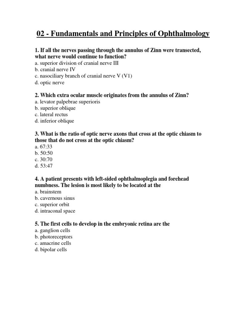 Ophthalmology Exam Essentials | PDF | Human Eye | Mitochondrion