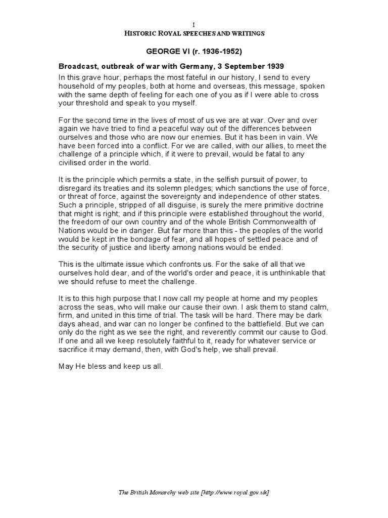 A Call to Unity and Resolve: King George VI's Historic Speeches Marking ...
