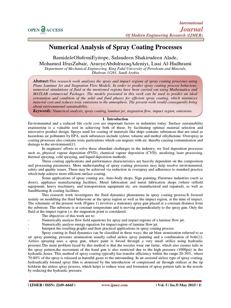 Numerical Analysis of Spray Coating Processes | PDF | Aerosol | Fluid ...