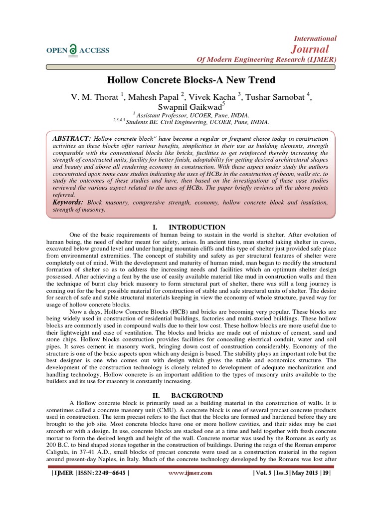 Advancements in Hollow Concrete Blocks | PDF | Masonry | Brick