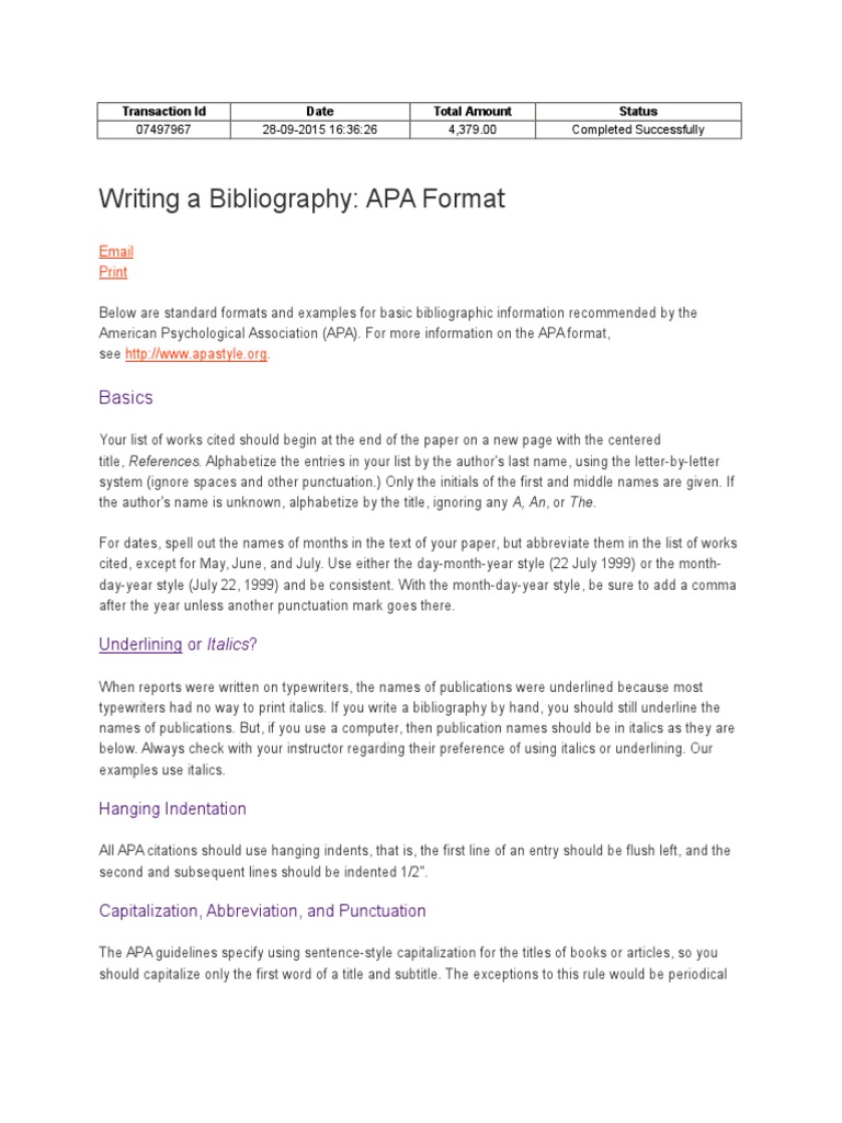 Writing A Bibliography: APA Format: Basics | PDF | Citation | Apa Style