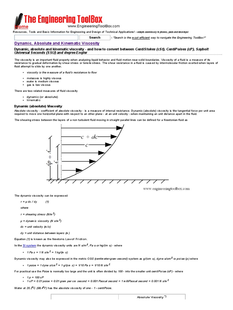 Dynamic, Absolute and Kinematic Viscosity | PDF | Viscosity | Fluid ...