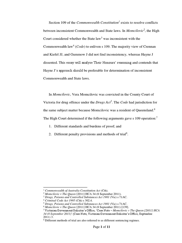 Momcilovic and Section 109 of The Australian Constitution | PDF ...