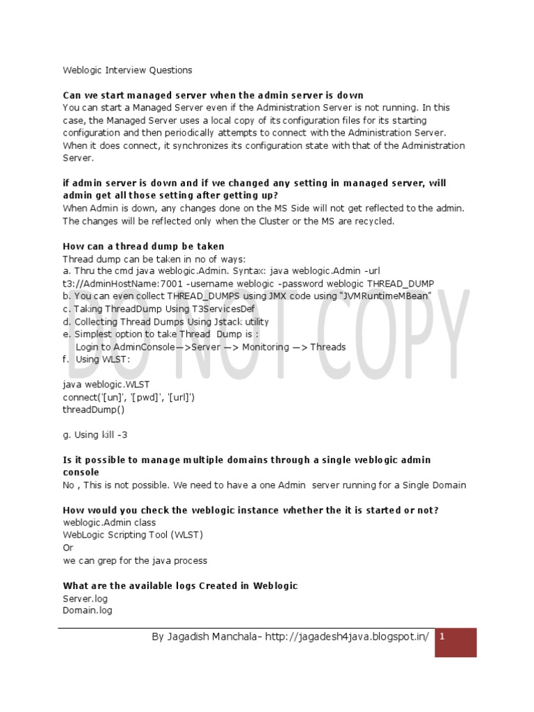 Weblogic Interview Questions | PDF | Enterprise Java Beans | Computer ...
