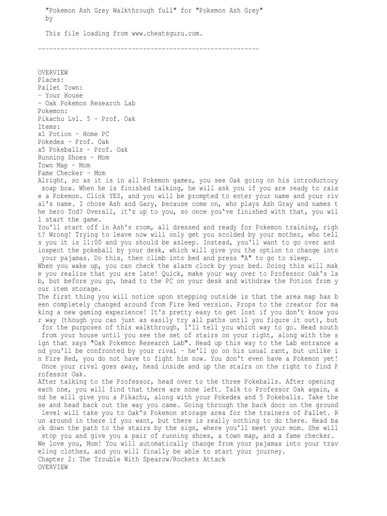 Walkthrough Pokemon Ash Grey | PDF | Pokémon | Nintendo Franchises