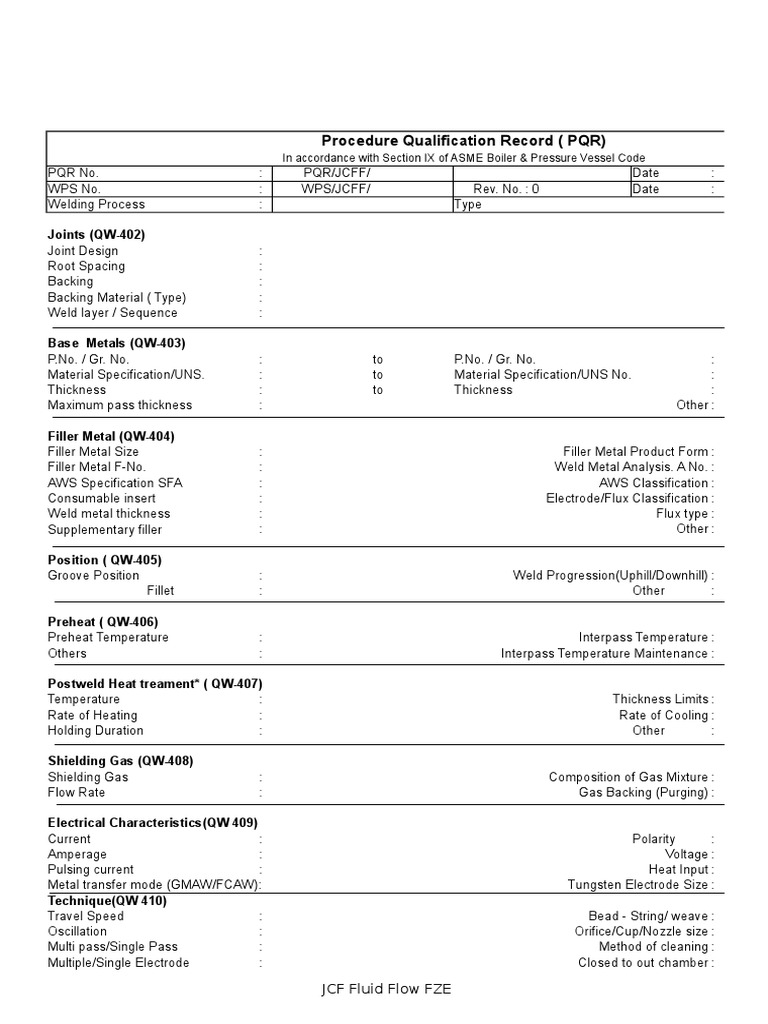 PQR Wps WPQ Format | PDF | Welding | Construction