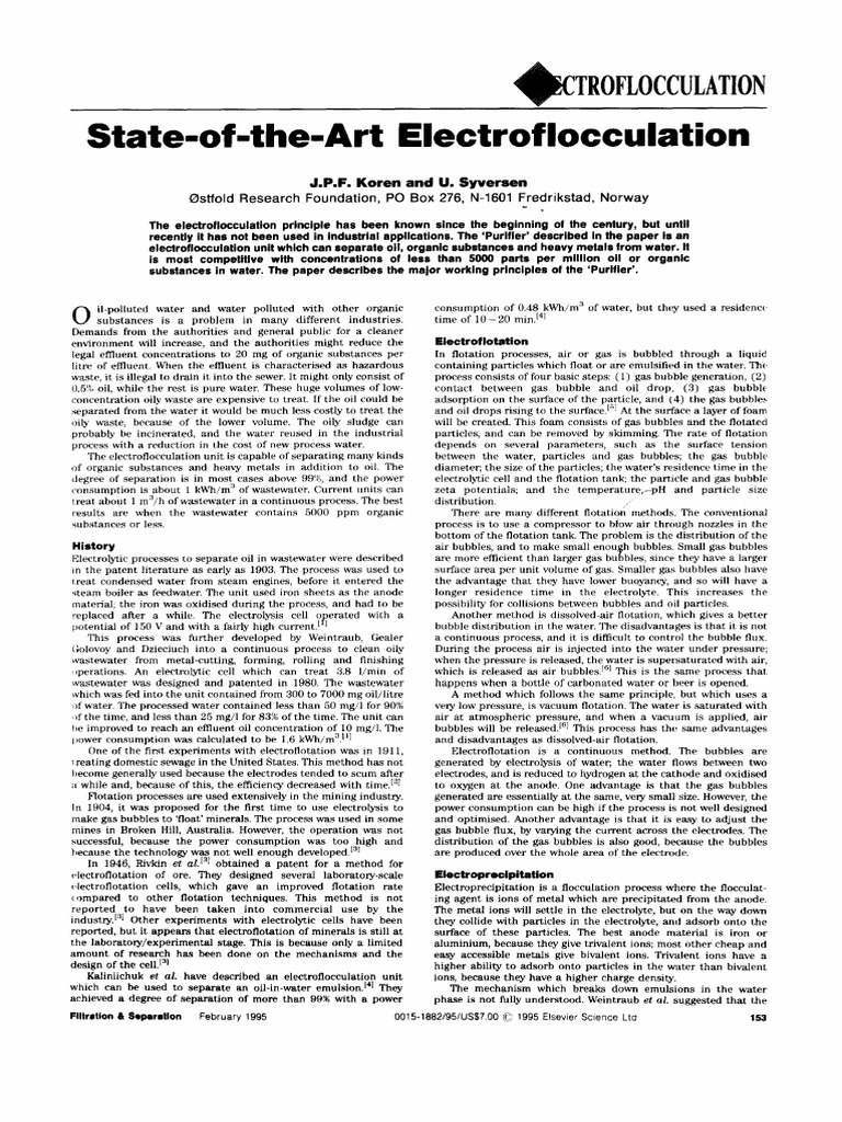 State of The Art Electroflocculation - J Koren | PDF | Hydrogen ...