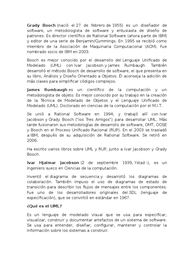 Grady Booch y el Desarrollo de UML | PDF | Lenguaje de modelado ...