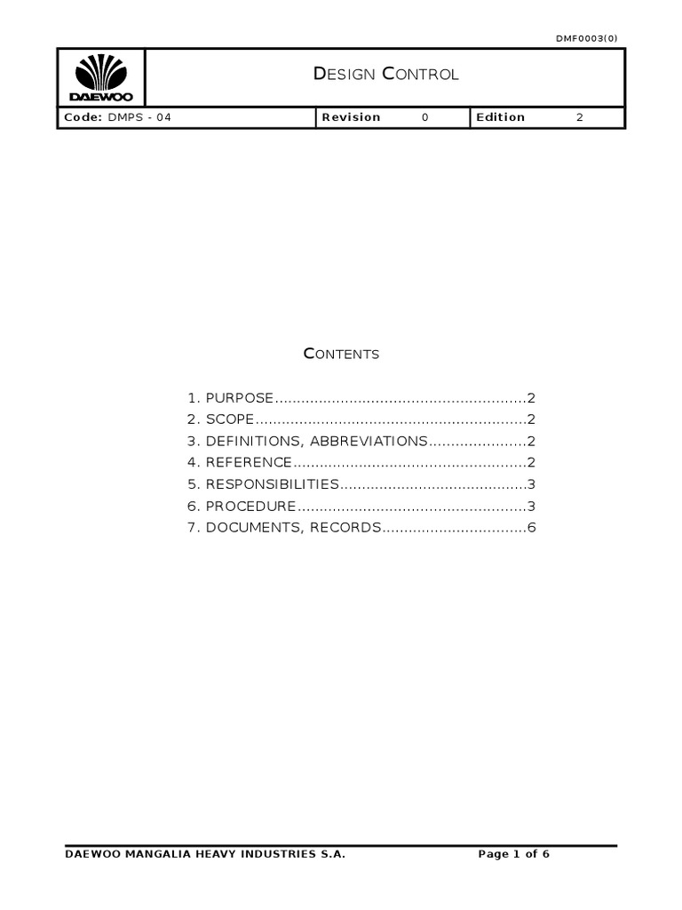 DMPS - 04 Design Control | PDF | Specification (Technical Standard ...