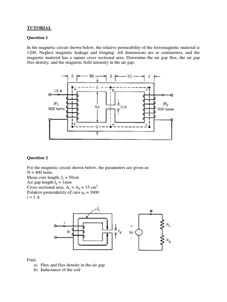 Electrical Machine Tutorial 1 | PDF | Inductor | Inductance
