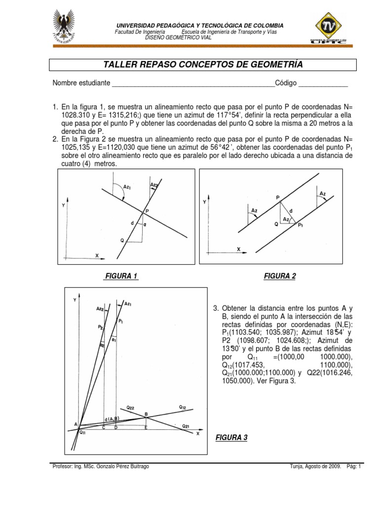 Taller 1 Repaso Geometria Lineas y Circulos | PDF | Sistema coordinado ...