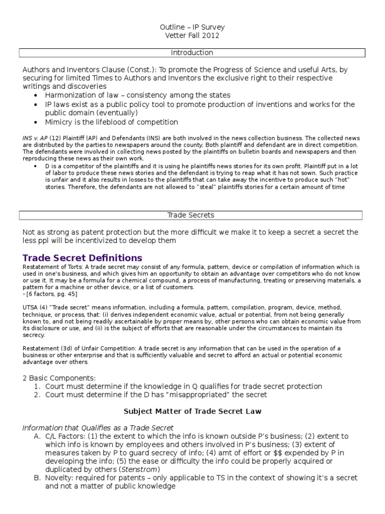 IP Survey Outline | PDF | Patent Claim | Fair Use