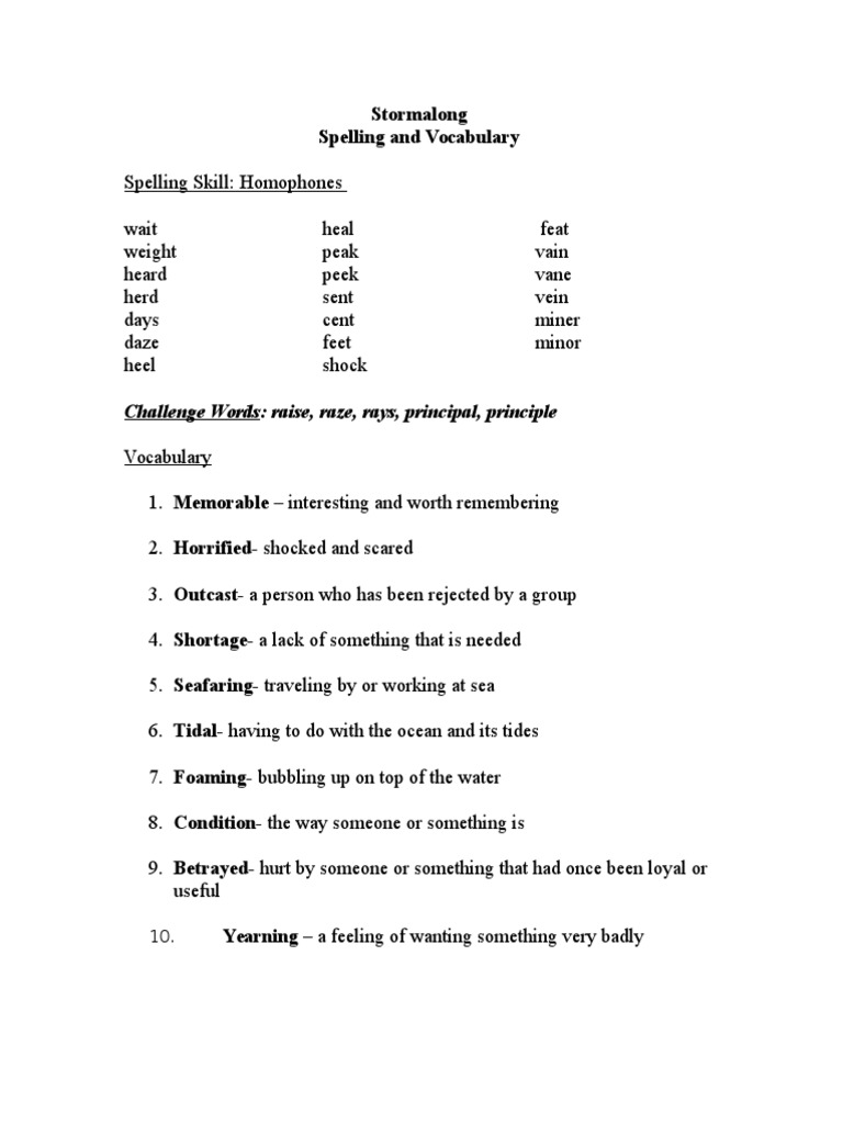 Stormalong Spelling and Vocabulary | PDF | Language Arts & Discipline ...