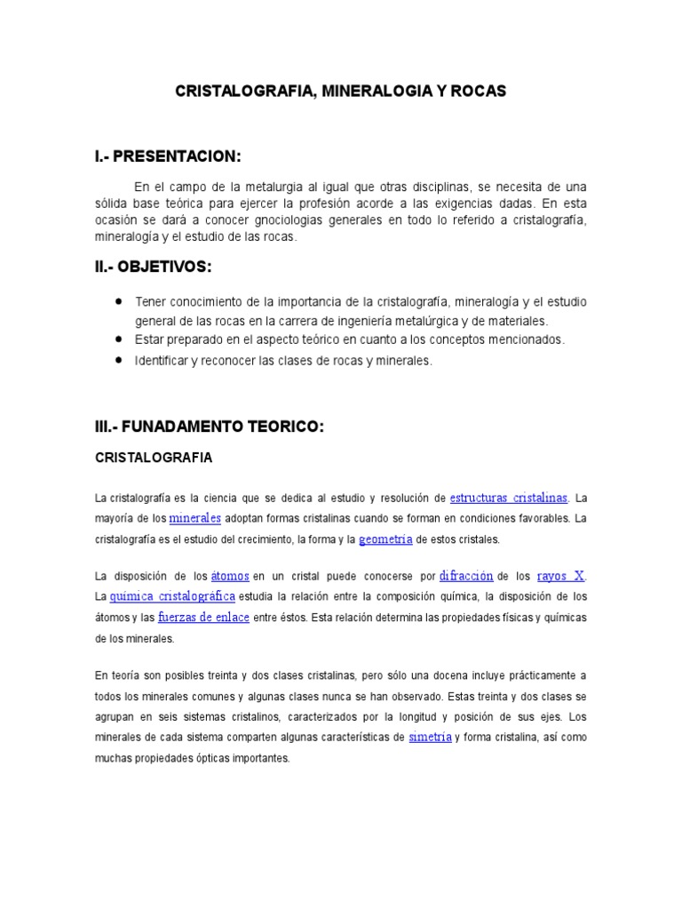 Cristalografia Mineralogia y Rocas | PDF | Cristalografía | Roca (geología)