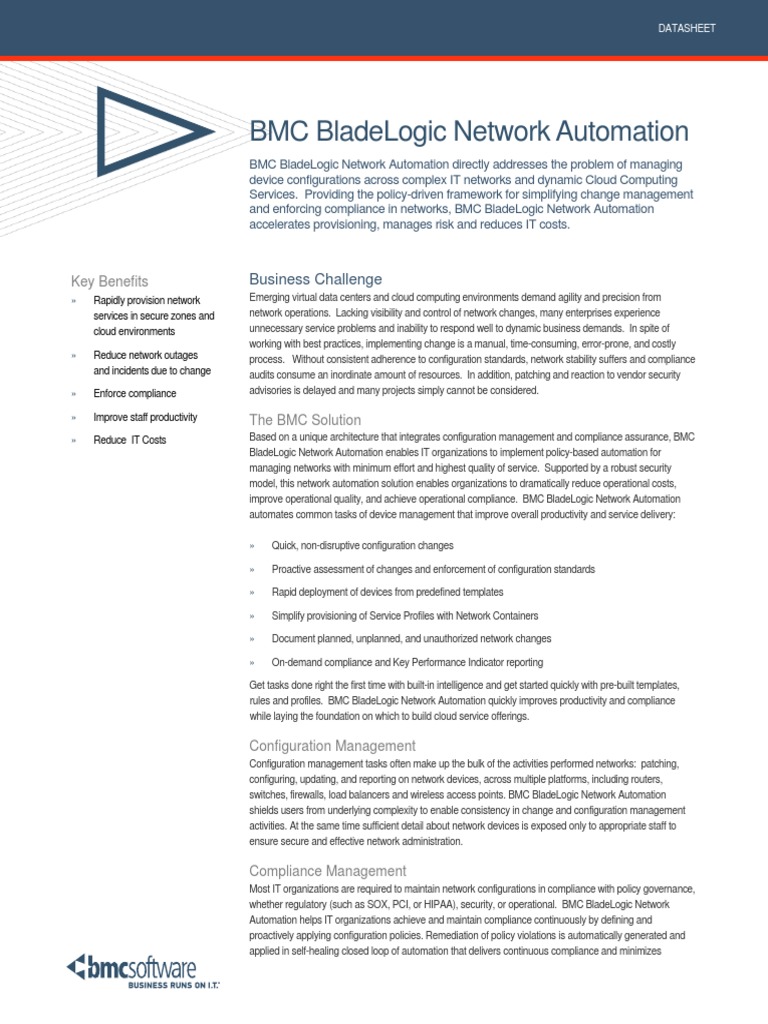 BMC Bladelogic Network Automation: Business Challenge | PDF | Cloud Computing | Provisioning