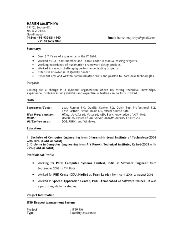 Harish - Resume QA PCS | PDF | Microsoft Windows | Information Technology Management
