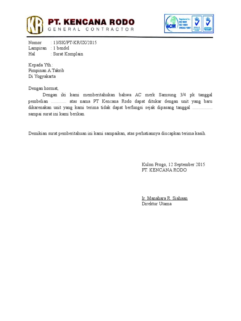 SURAT Komplain | PDF | Bisnis | Komputer