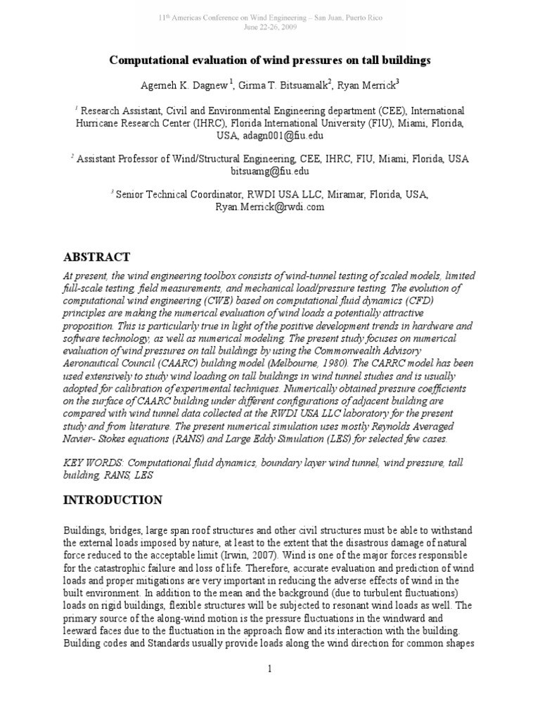 Computational Evaluation of Wind Pressures On Tall Buildings | PDF | Wind Tunnel | Computational ...