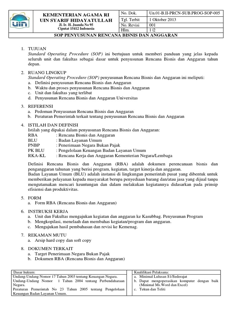05 SOP Penyusunan RBA | PDF