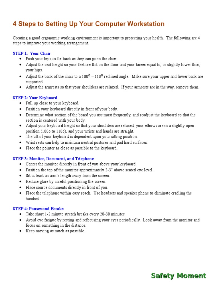 4 Steps To Setting Up Your Computer Workstation | PDF