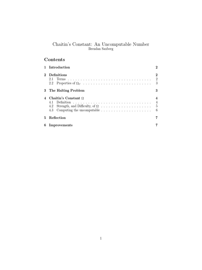 Chaitin's Constant: An Uncomputable Number | PDF | Algorithms ...