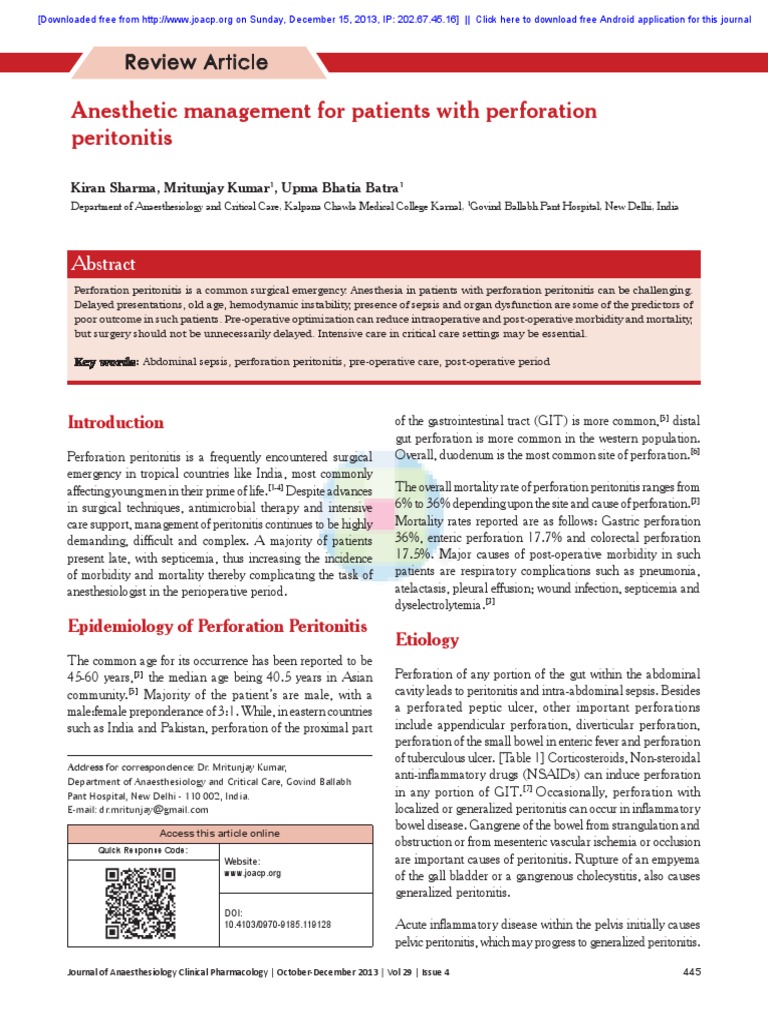 JAnaesthClinPharmacol294445-3349927 091819 PDF | PDF | Sepsis | Anesthesia