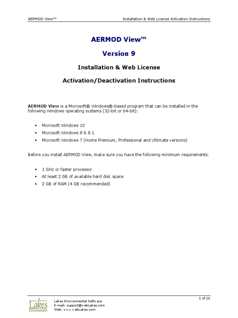 AERMOD View Installation Notes Web License v.9 | PDF | Installation ...