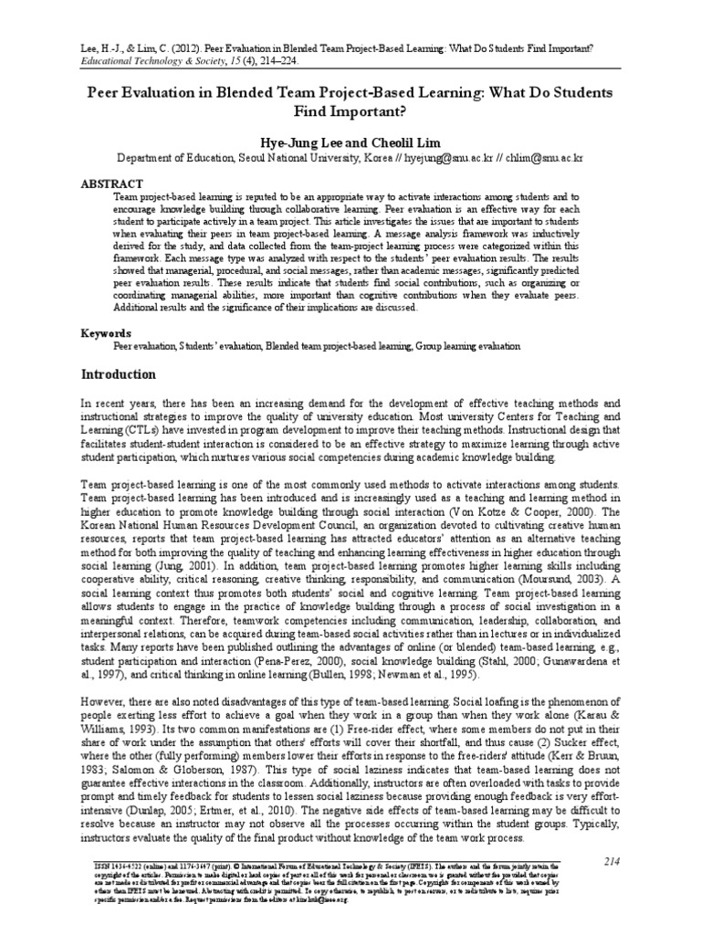 Peer Evaluation | PDF | Project Based Learning | Competence (Human ...