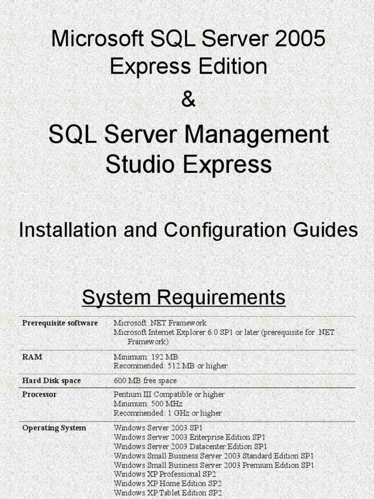 Microsoft SQL Server 2005 Express Edition & | PDF | Microsoft Sql ...