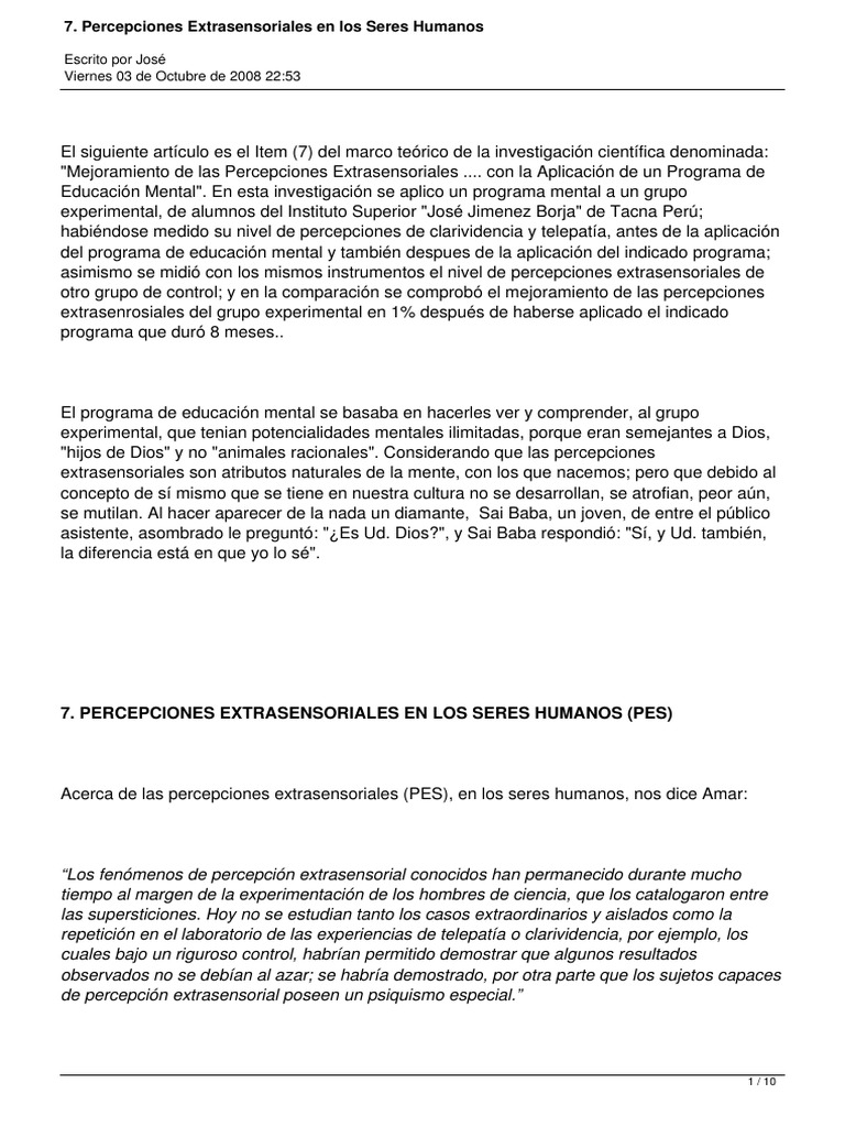 7 Percepciones Extrasensoriales en Los Seres Humanos PDF | PDF ...