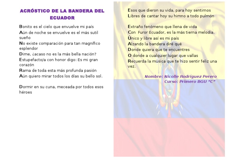 Acróstico de La Bandera Del Ecuador