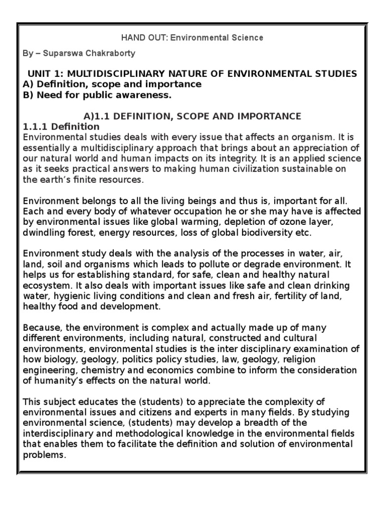 Multidisciplinary Scope of Environmental Studies | PDF | Natural ...