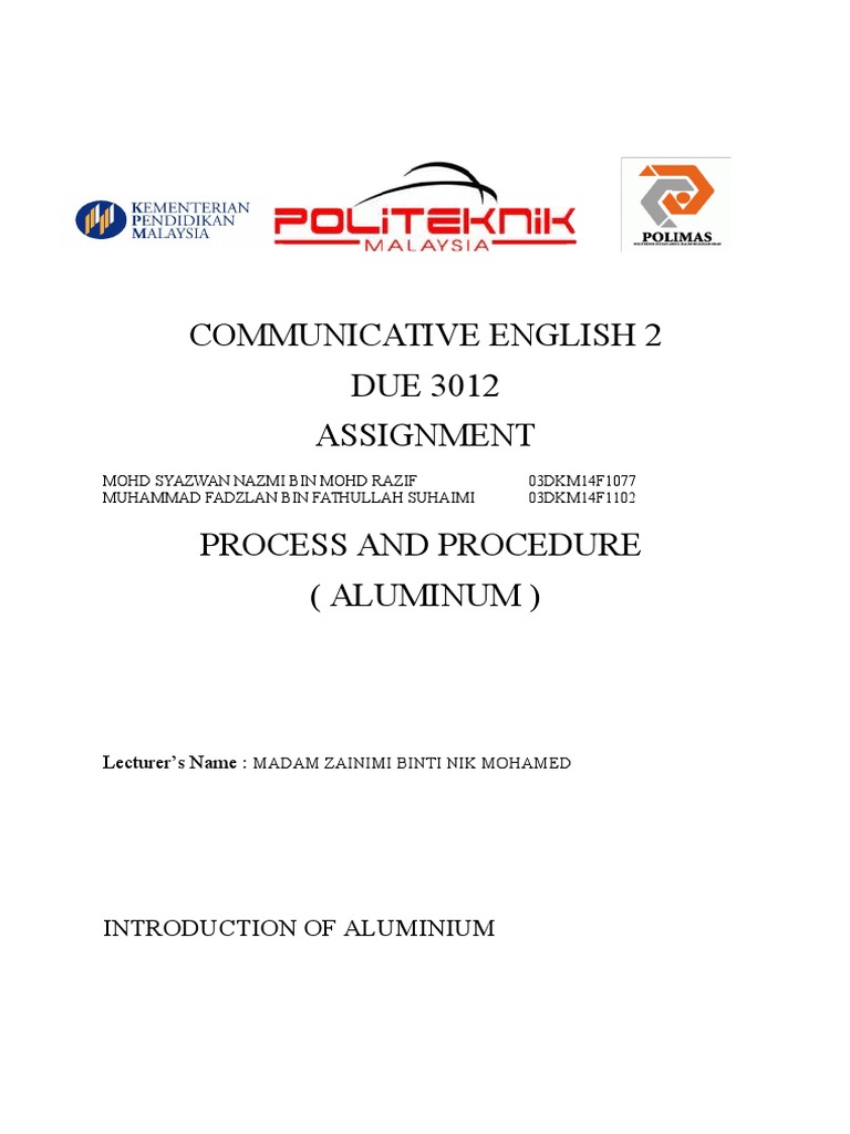 Communicative English 2 DUE 3012 Assignment: Introduction of Aluminium | PDF | Sodium Hydroxide ...