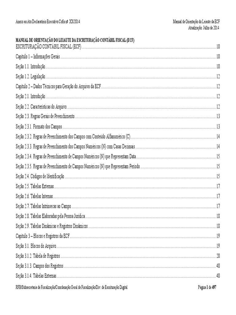 ECF - Layout | PDF | Escrituração contábil | Imposto de Renda
