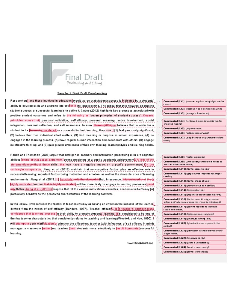 Final Draft Proofreading Sample | PDF | Self Efficacy | Proofreading