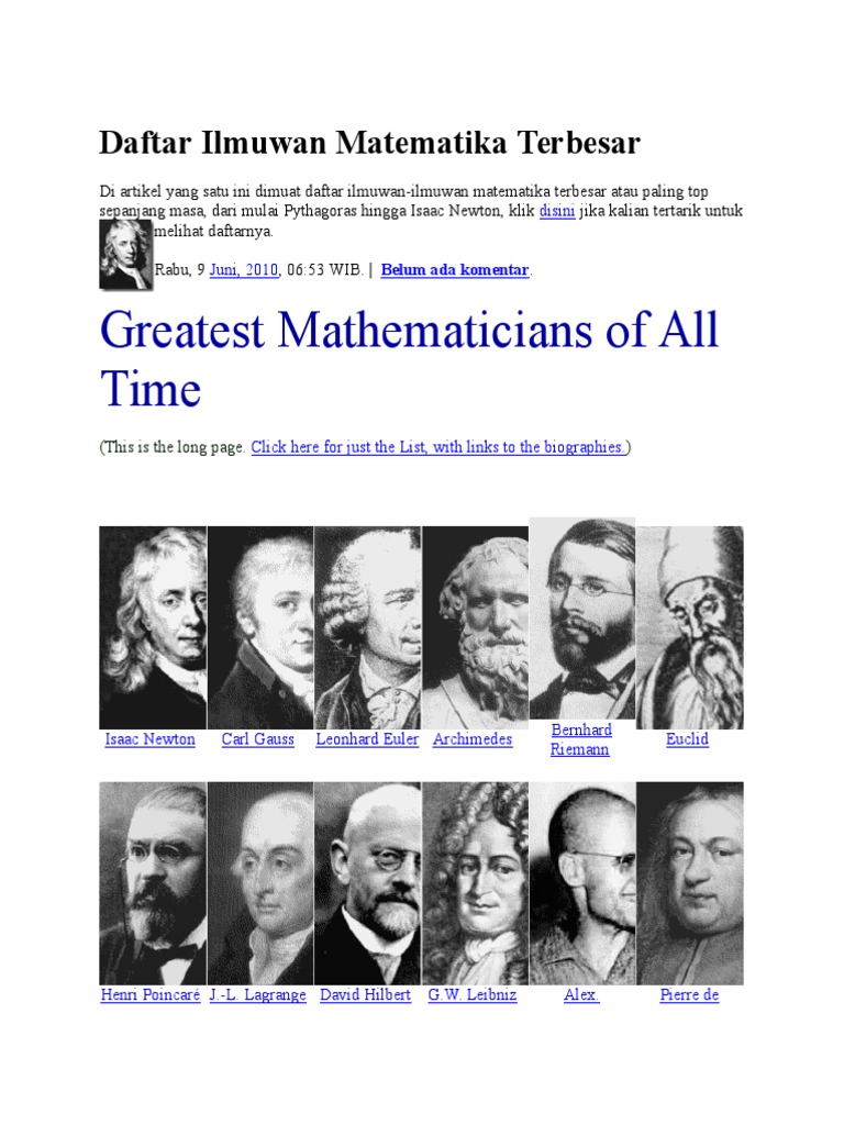 Daftar Ilmuwan Matematika Terbesar | PDF