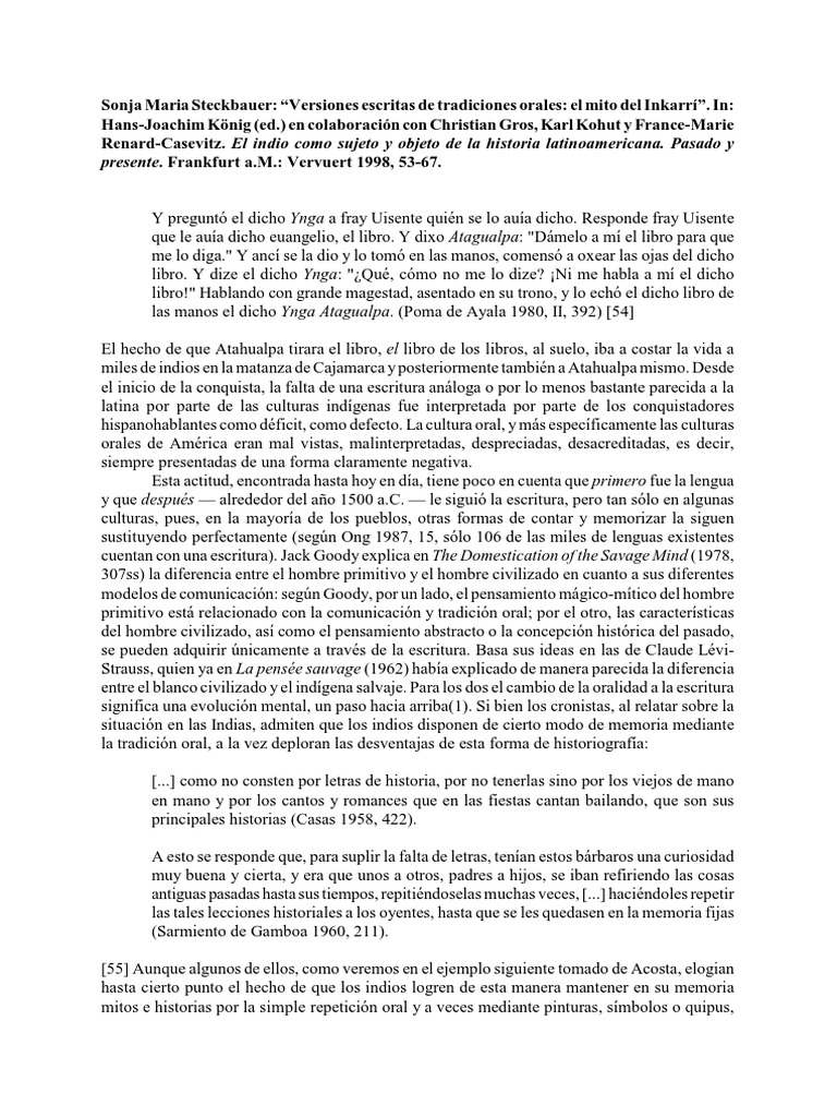 Mito de Inkarrí: Oralidad y Escritura | PDF | Imperio Inca | Escritura