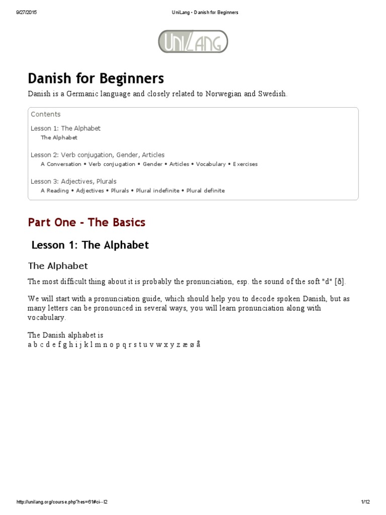 UniLang - Danish For Beginners | PDF | Grammatical Gender | Alphabet