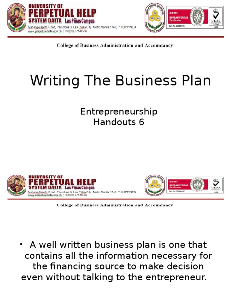Entrepreneurship (Writing The Business Plan) | PDF | Business Plan ...
