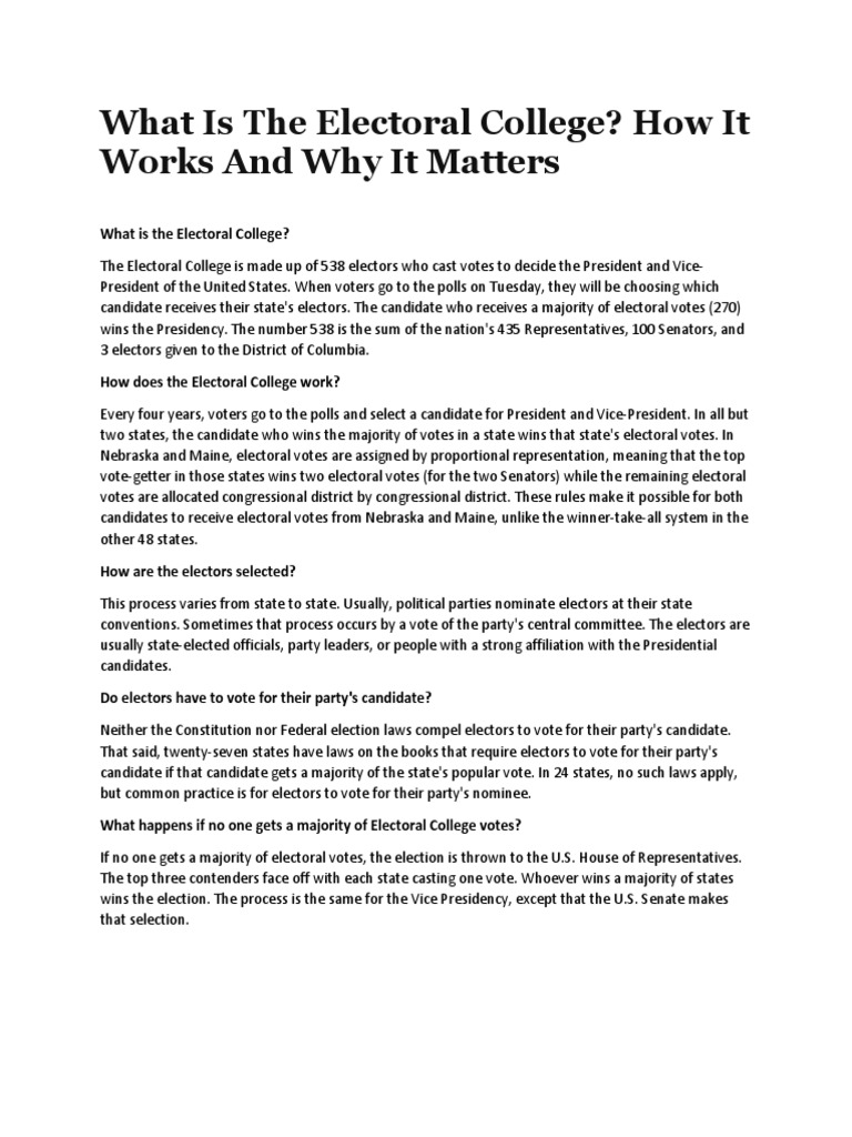 Understanding the Electoral College | PDF | Electoral College (United ...