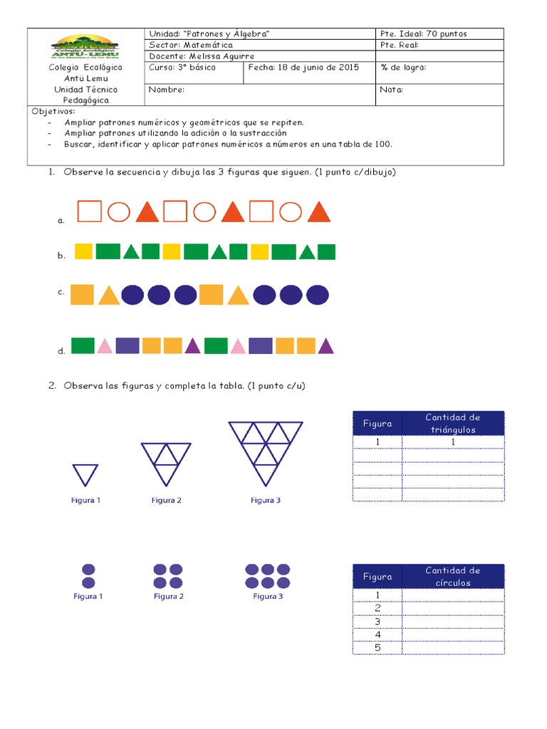 Prueba 3 Patrones y Algebra | PDF