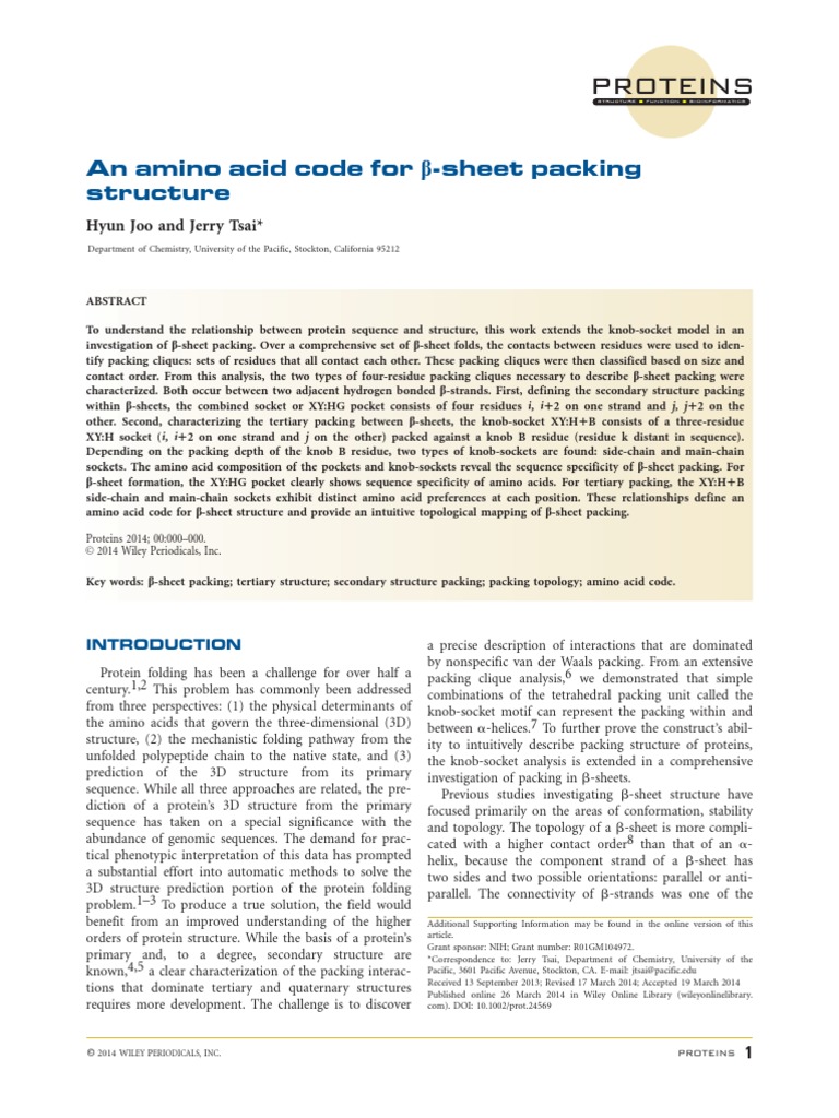 An Amino Acid Code for Β-sheet Packing Structure | PDF | Beta Sheet ...
