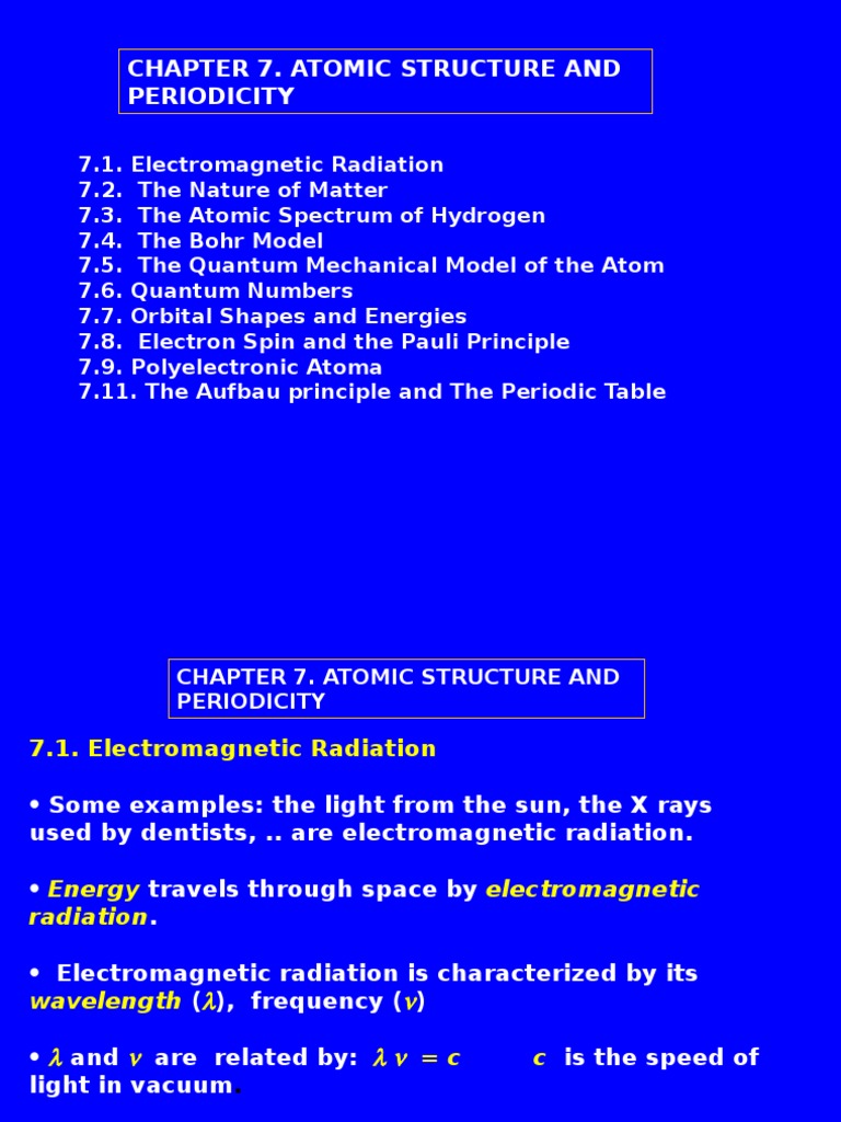 Chapter 7. Atomic Structure and Periodicity | PDF | Emission Spectrum | Electromagnetic Radiation