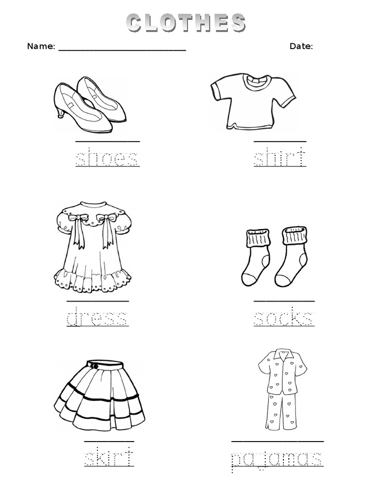 Clothes - Tracing and Colouring | PDF