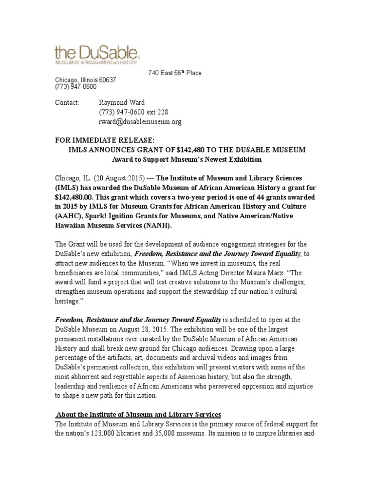 2015 IMLS Grant DuSable | PDF | Museum | Libraries