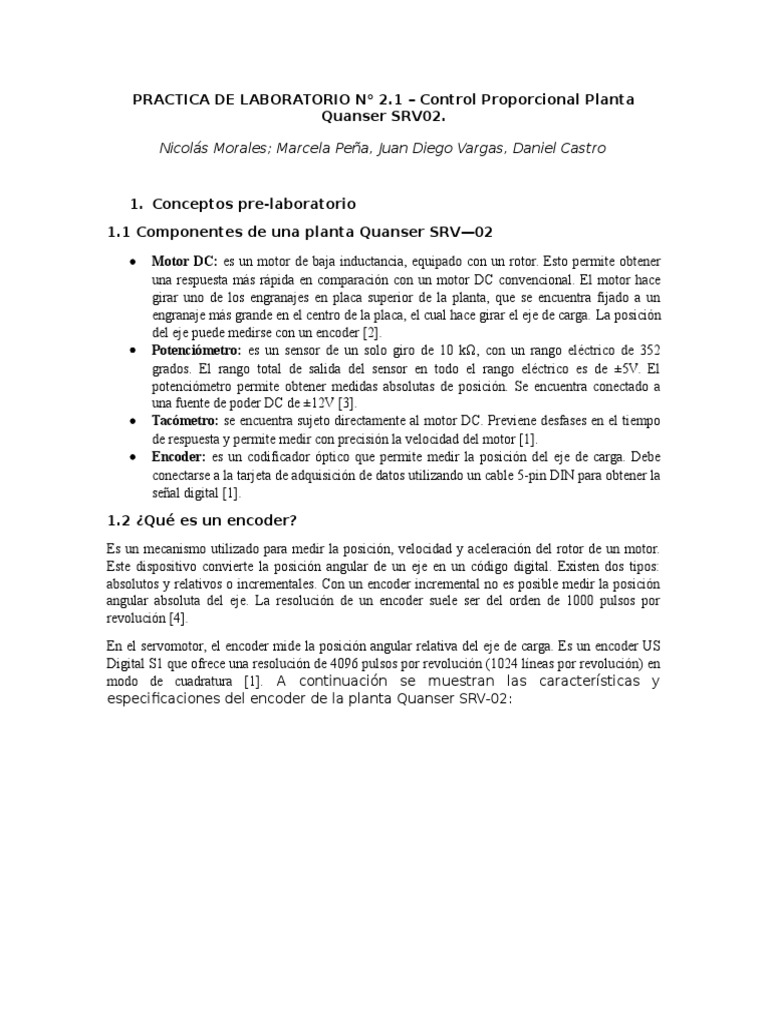 Planta Quanser SRV02 | PDF | Ingenieria Eléctrica | Bienes manufacturados