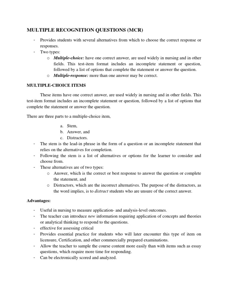 Multiple Recognition Questions | PDF | Multiple Choice | Question