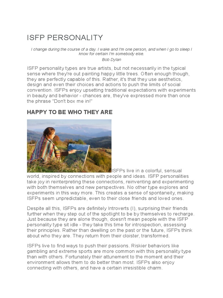 Isfp Personality: Happy To Be Who They Are | PDF | Personality Type ...