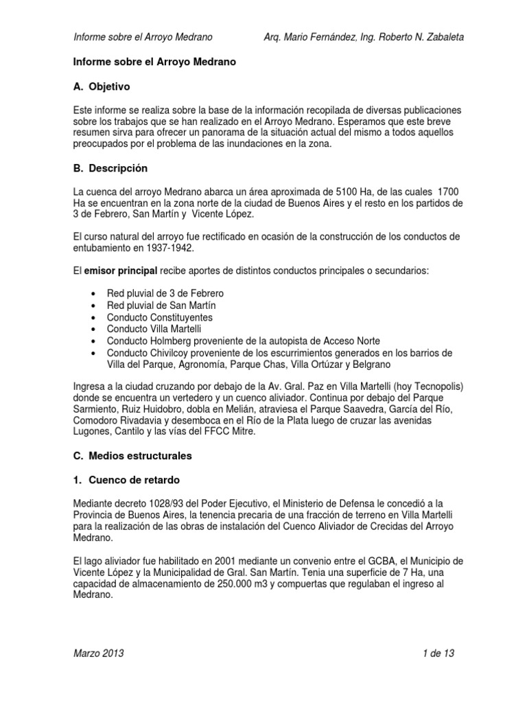 Informe Sobre El Arroyo Medrano | PDF | Buenos Aires | Hidrología