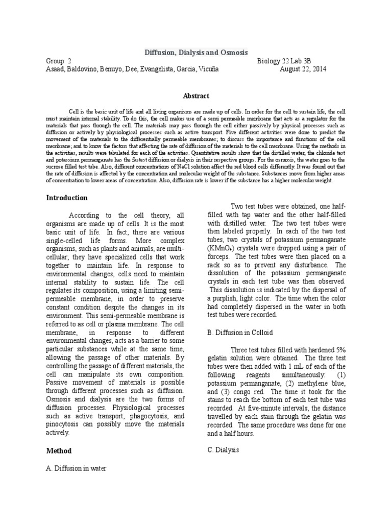 Bio 22 Lab Cell Transport Experiment | PDF | Osmosis | Cell Membrane